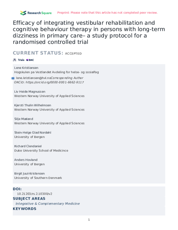 (PDF) Efficacy of integrating vestibular rehabilitation and cognitive ...