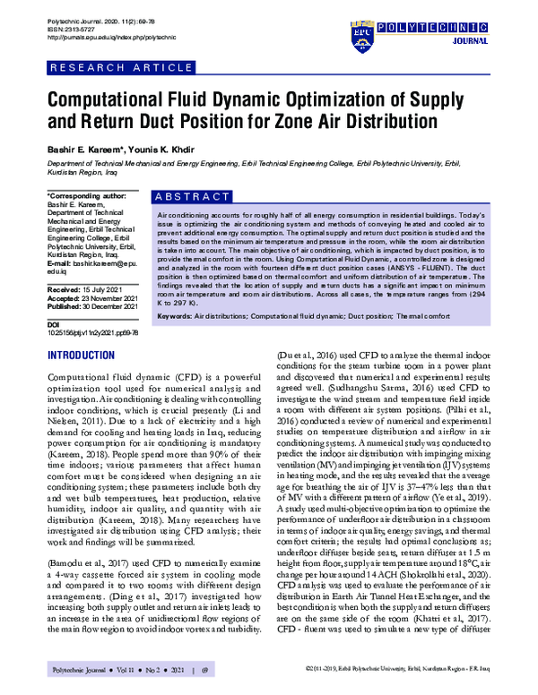(PDF) Computational Fluid Dynamic Optimization of Supply and Return Duct Position for Zone Air ...