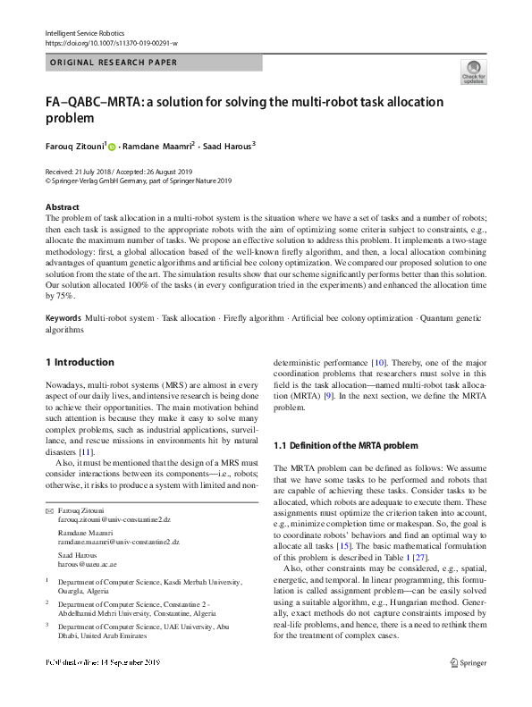 (PDF) FA–QABC–MRTA: a solution for solving the multi-robot task allocation problem