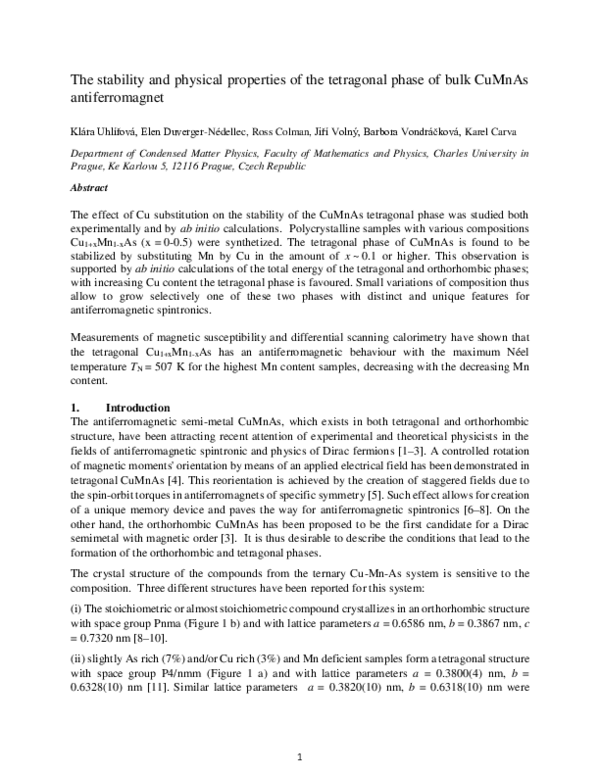 (PDF) The stability and physical properties of the tetragonal phase of ...