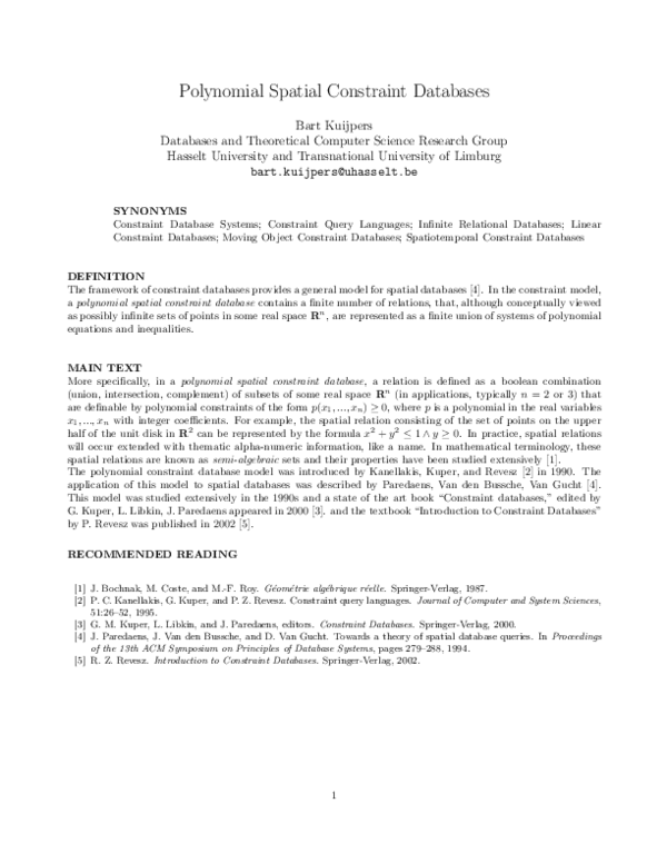 (PDF) Polynomial Spatial Constraint Databases (PDF) Polynomial Spatial Constraint Databases
