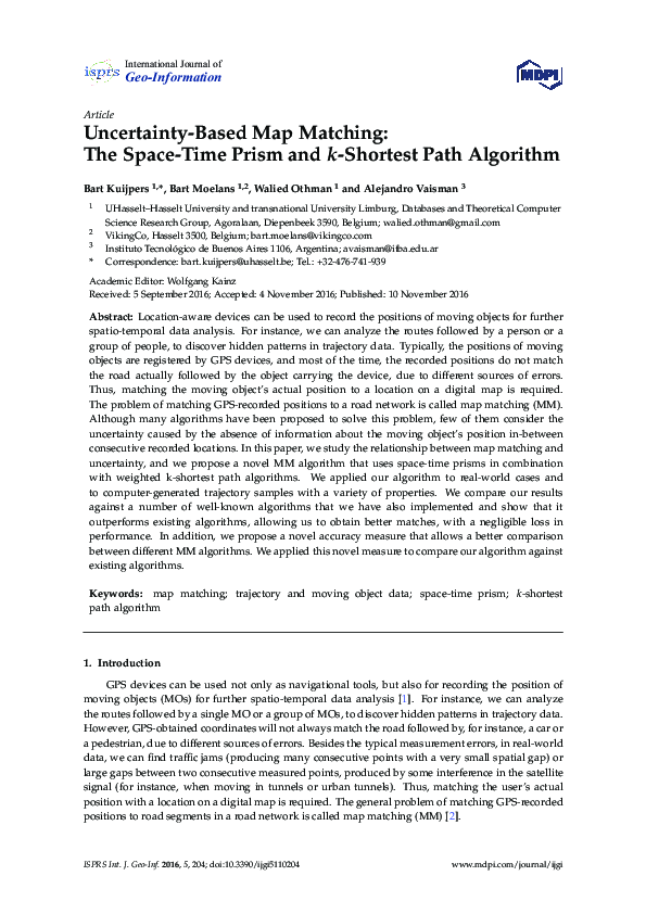 (PDF) Uncertainty-Based Map Matching: The Space-Time Prism and k ...