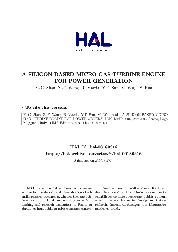 (PDF) A Silicon-Based Micro Gas Turbine Engine for Power Generation