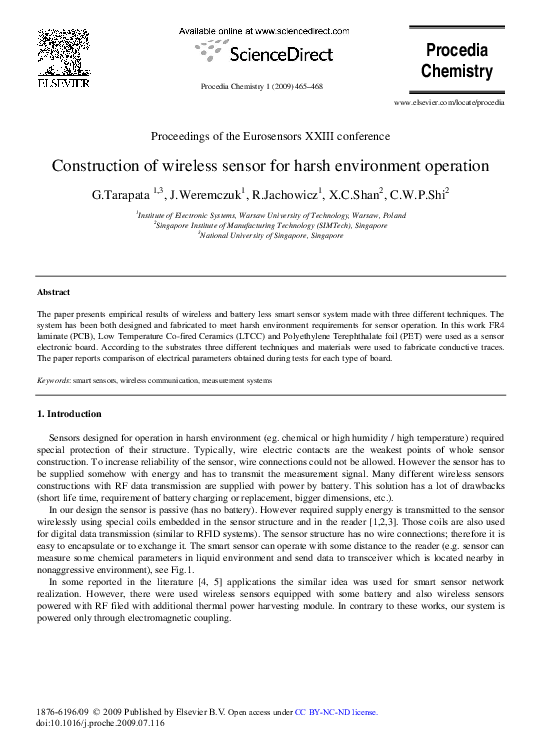 (PDF) Construction of wireless sensor for harsh environment operation