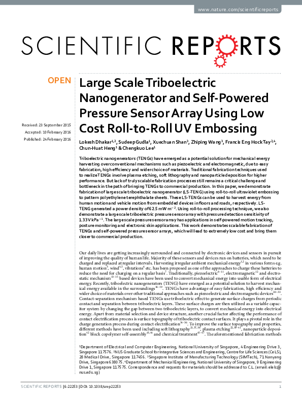 (PDF) Large Scale Triboelectric Nanogenerator and Self-Powered Pressure ...