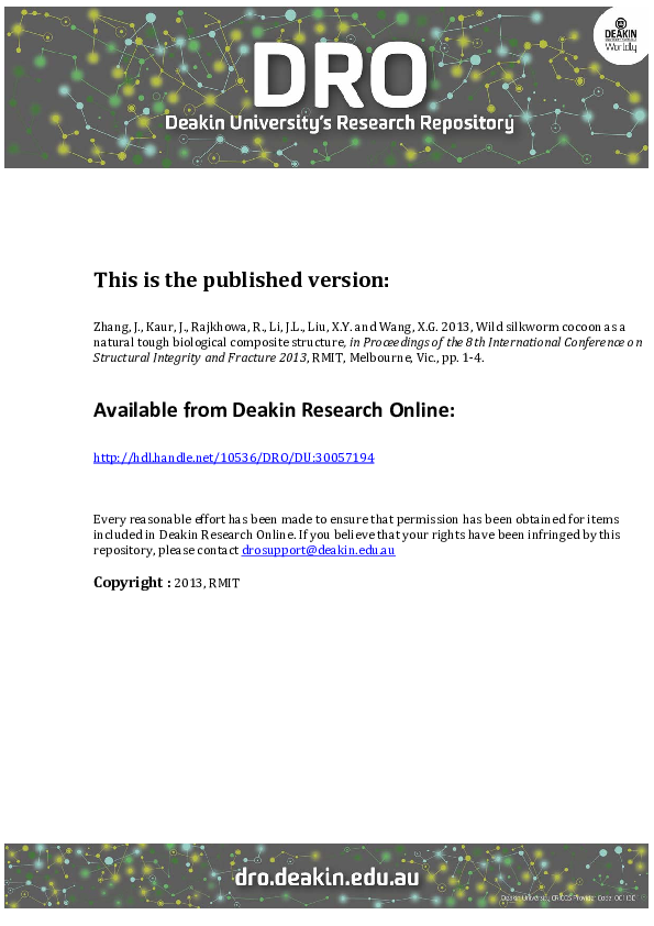 (PDF) Wild silkworm cocoon as a natural tough biological composite ...