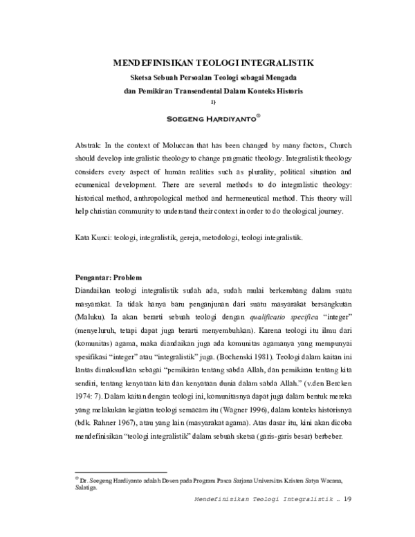 (PDF) Mendefinisikan Teologi Integralistik