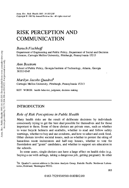 (PDF) Risk Perception and Communication