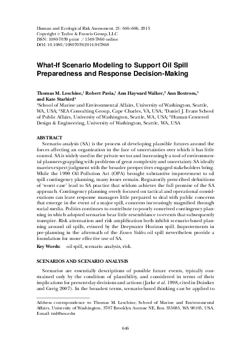 (PDF) What-If Scenario Modeling to Support Oil Spill Preparedness and ...