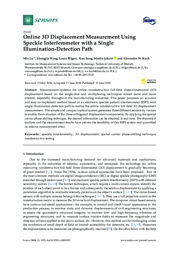 (PDF) Online 3D Displacement Measurement Using Speckle Interferometer with a Single Illumination ...