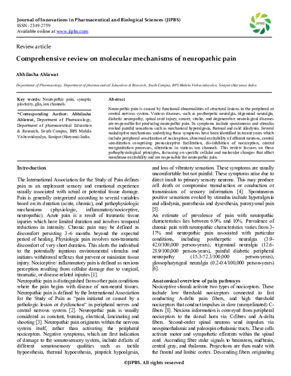 (PDF) Comprehensive review on molecular mechanisms of neuropathic pain