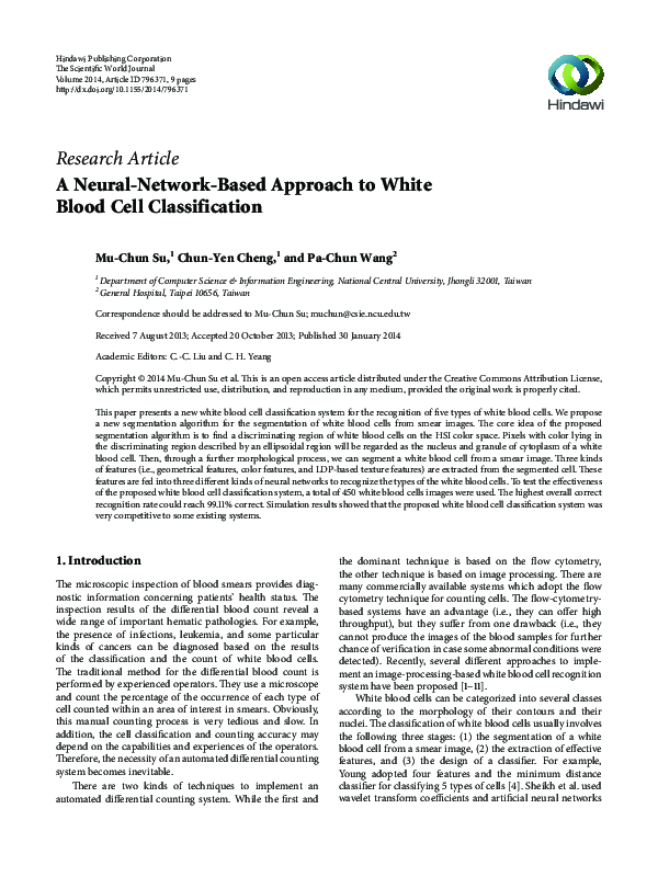 (PDF) A Neural-Network-Based Approach to White Blood Cell Classification