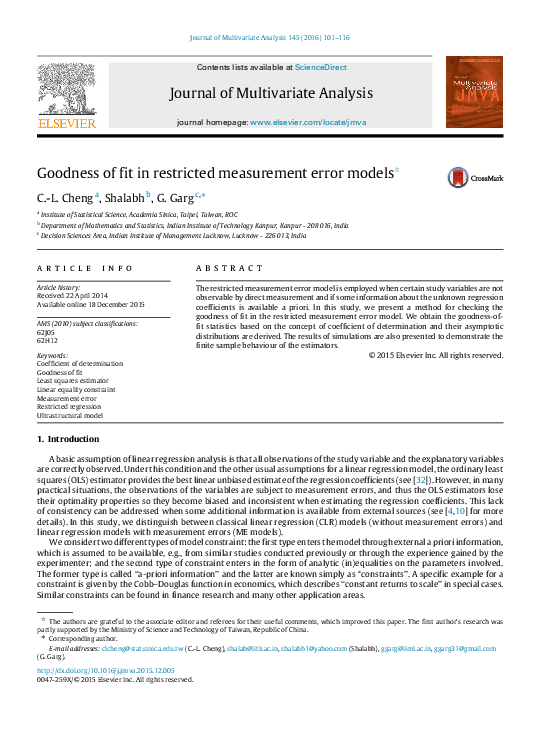 (PDF) Goodness of fit in restricted measurement error models | Gaurav Garg - Academia.edu