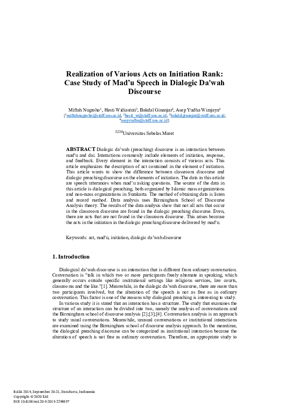 (PDF) Realization of Various Acts on Initiation Rank: Case Study of Mad’u Speech in Dialogic Da ...