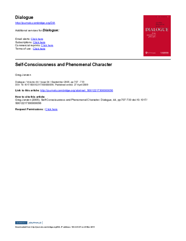 (PDF) Self-Consciousness and Phenomenal Character