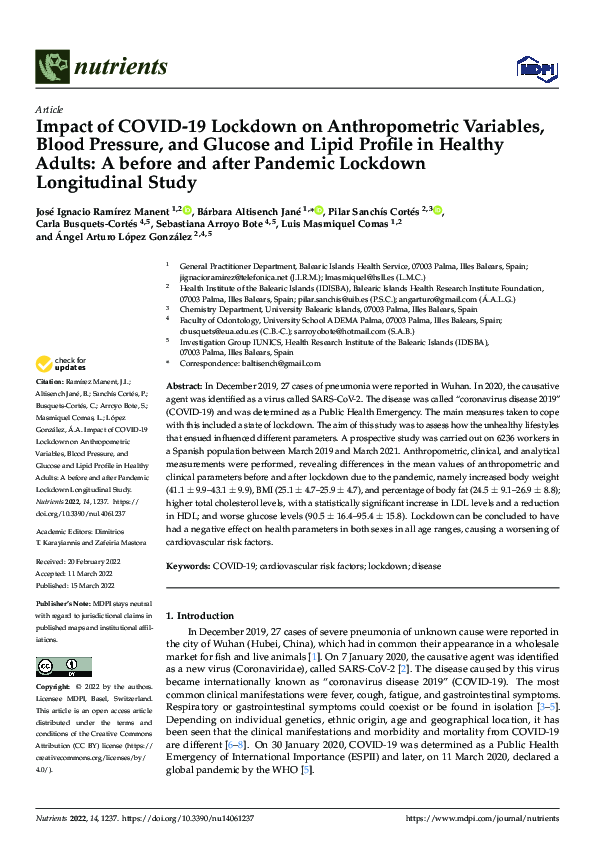 (PDF) Impact of COVID-19 Lockdown on Anthropometric Variables, Blood ...