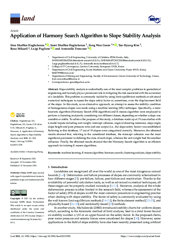 (PDF) Application of Harmony Search Algorithm to Slope Stability Analysis