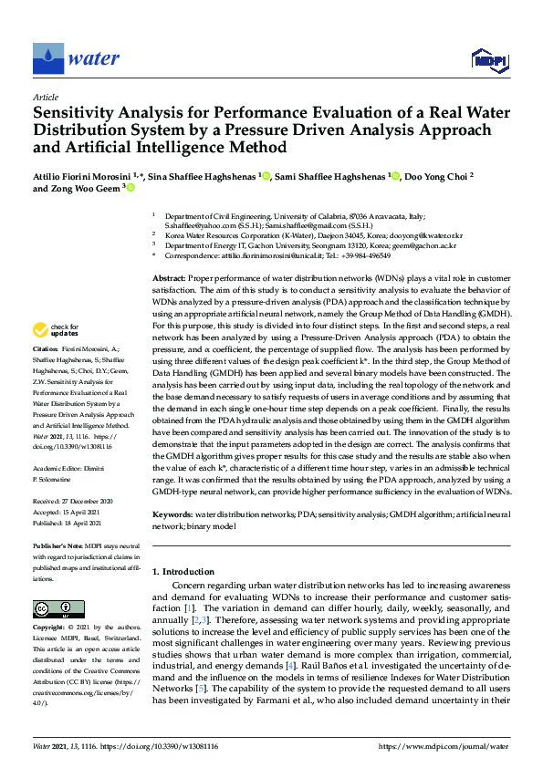 (PDF) Sensitivity Analysis for Performance Evaluation of a Real Water Distribution System by a ...