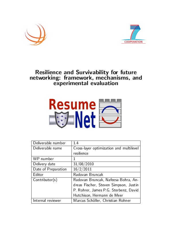 (PDF) Resilience and Survivability for future networking: framework, mechanisms, and ...