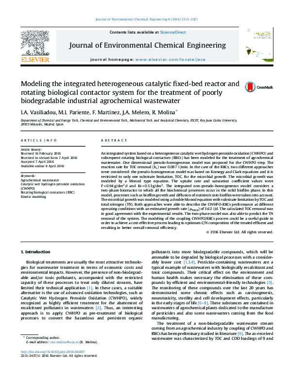 (PDF) Modeling the integrated heterogeneous catalytic fixed-bed reactor and rotating biological ...