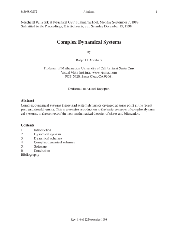 (PDF) Complex Dynamical Systems