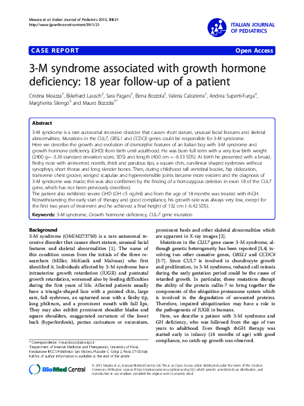 (PDF) 3-M syndrome associated with growth hormone deficiency: 18 year ...