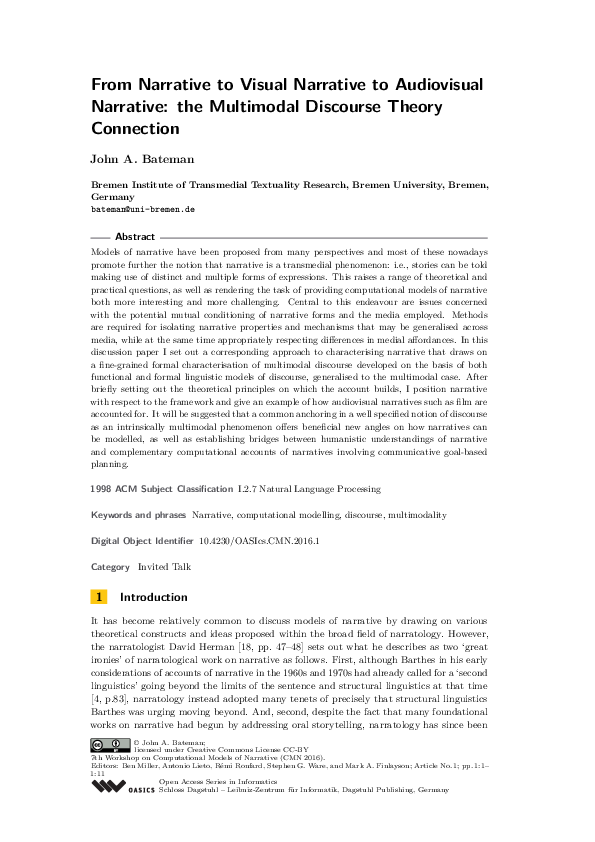 (PDF) From Narrative to Visual Narrative to Audiovisual Narrative: the ...