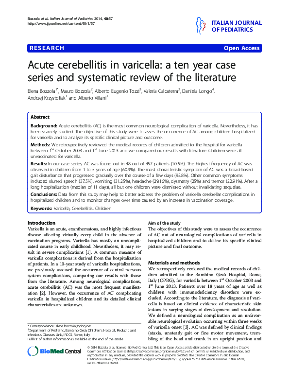 (PDF) Acute cerebellitis in varicella: a ten year case series and ...