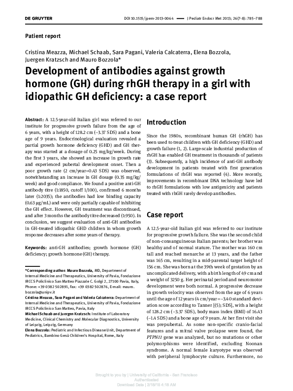 (PDF) Development of antibodies against growth hormone (GH) during rhGH therapy in a girl with ...