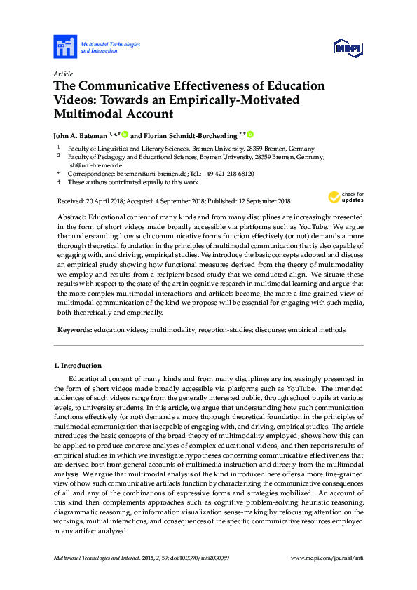 (PDF) The Communicative Effectiveness of Education Videos: Towards an Empirically-Motivated ...