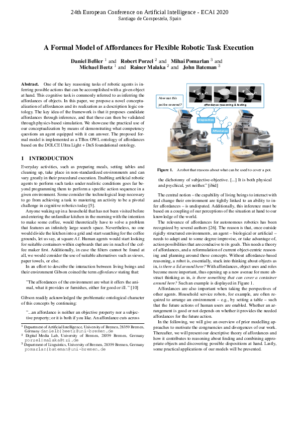 (PDF) A Formal Model of Affordances for Flexible Robotic Task Execution