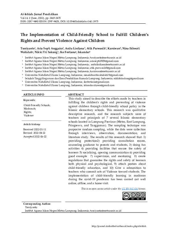 (PDF) The Implementation of Child-Friendly School to Fulfill Children’s ...