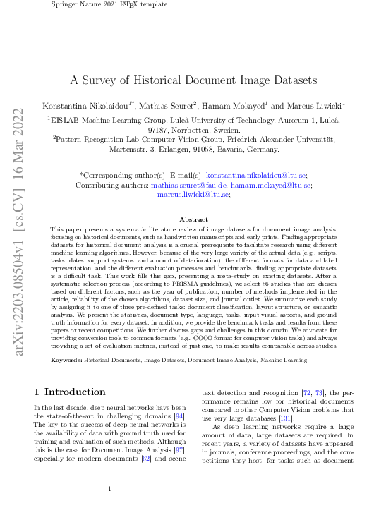 (PDF) A Survey of Historical Document Image Datasets