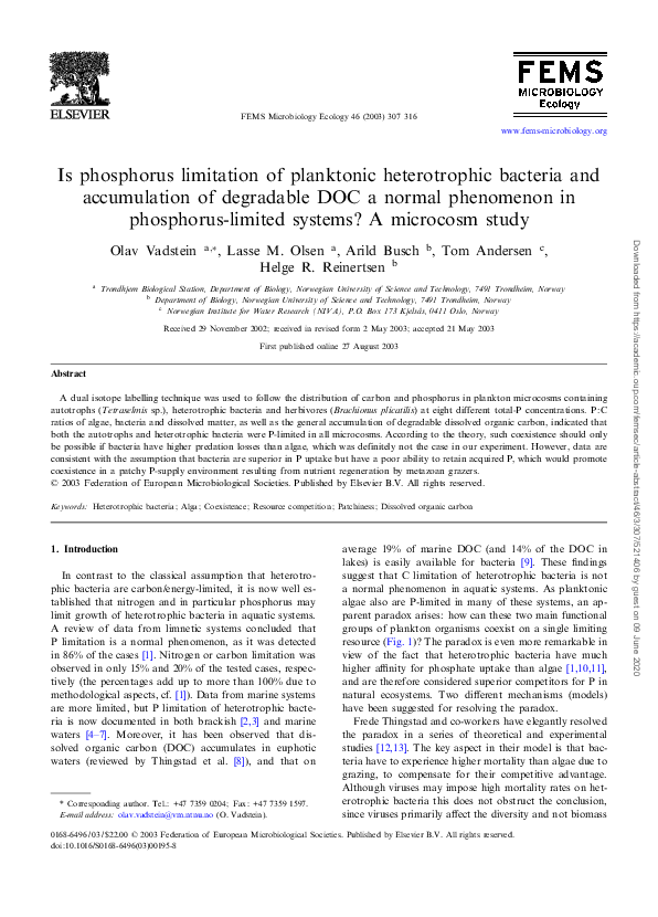 (PDF) Is phosphorus limitation of planktonic heterotrophic bacteria and ...