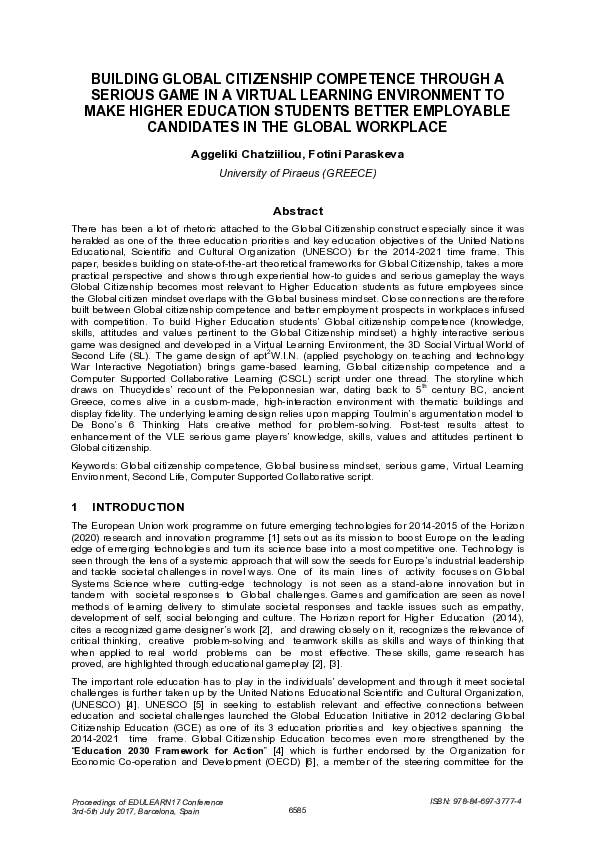 (PDF) Building Global Citizenship Competence Through a Serious Game in ...