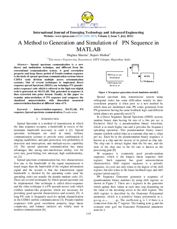 (PDF) A Method to Generation and Simulation of PN Sequence in MATLAB