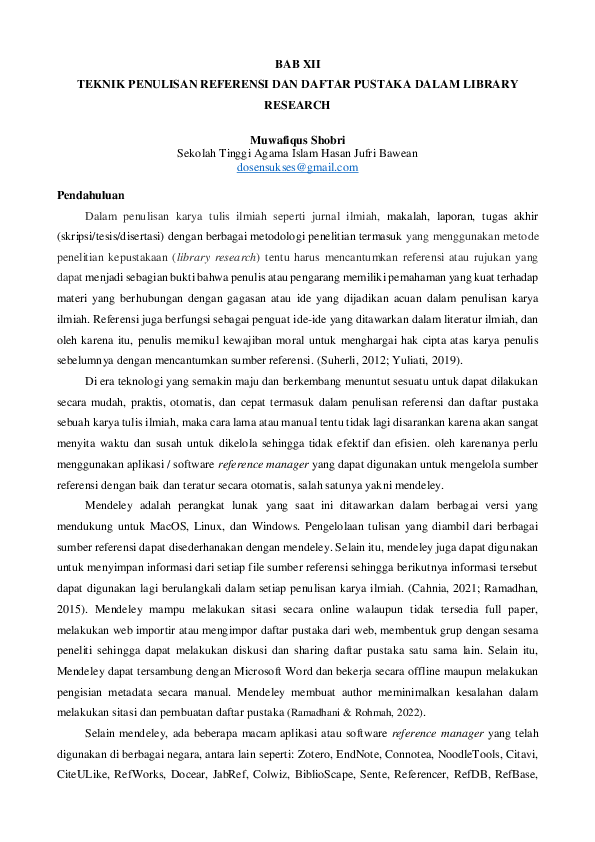 (PDF) BAB XII TEKNIK PENULISAN REFERENSI DAN DAFTAR PUSTAKA DALAM LIBRARY RESEARCH