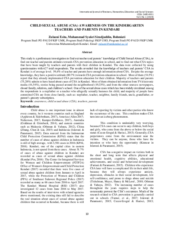 (PDF) Child Sexual Abuse (Csa) Awareness on the Kindergarten Teachers ...