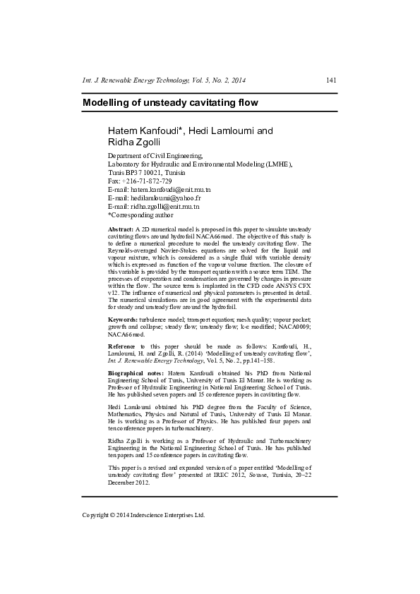 (PDF) Modelling of unsteady cavitating flow