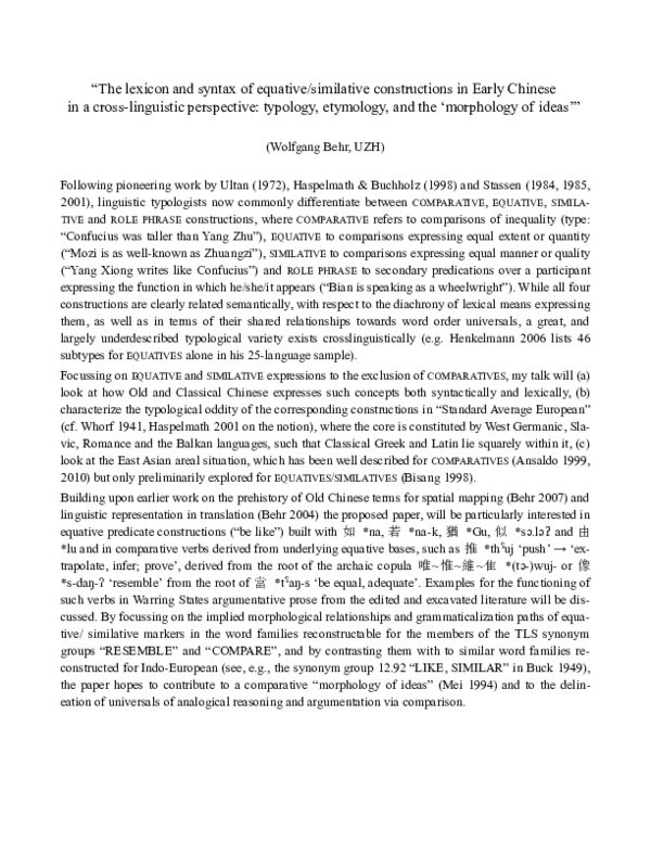 (PDF) The Lexicon And Syntax Of Equative/Similative Constructions In ...