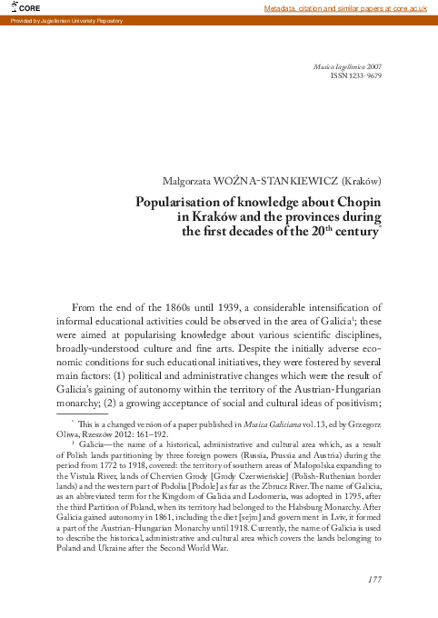(PDF) Popularisation of knowledge about Chopin in Kraków and the ...
