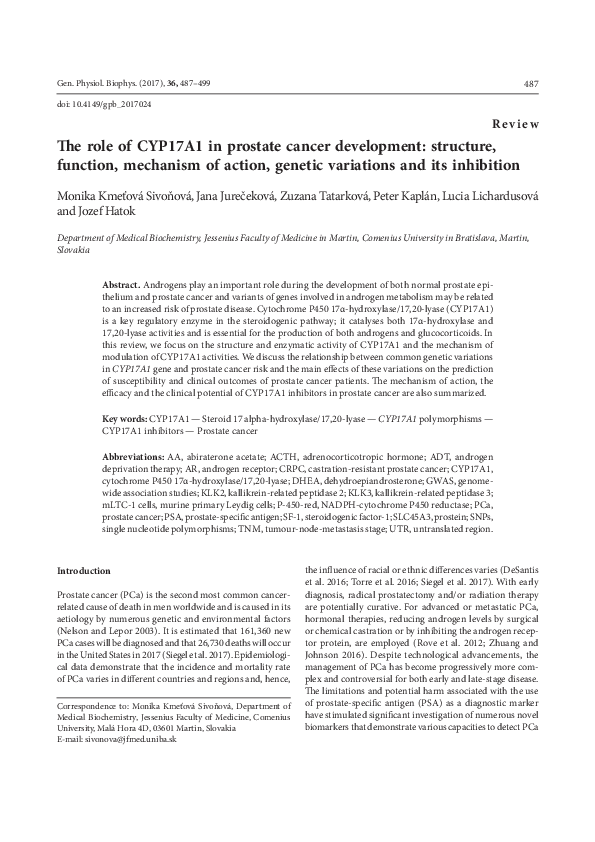 (PDF) The role of CYP17A1 in prostate cancer development: structure ...
