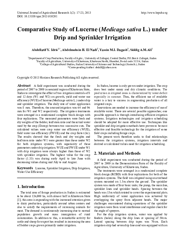(PDF) Comparative Study of Lucerne (Medicago sativa L.) under Drip and ...