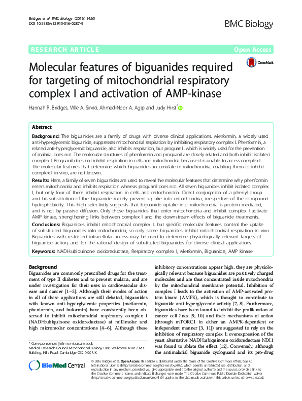 (PDF) Molecular features of biguanides required for targeting of mitochondrial respiratory ...