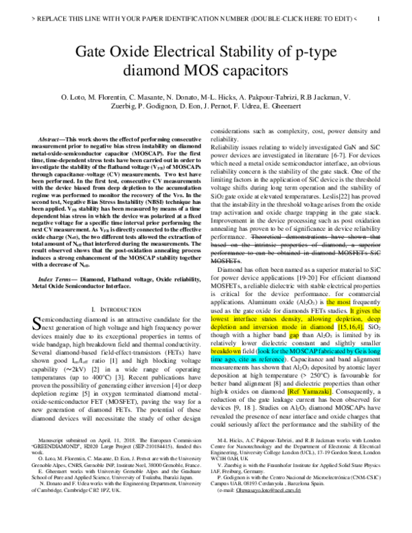 (PDF) Gate Oxide Electrical Stability of p-type Diamond MOS Capacitors ...