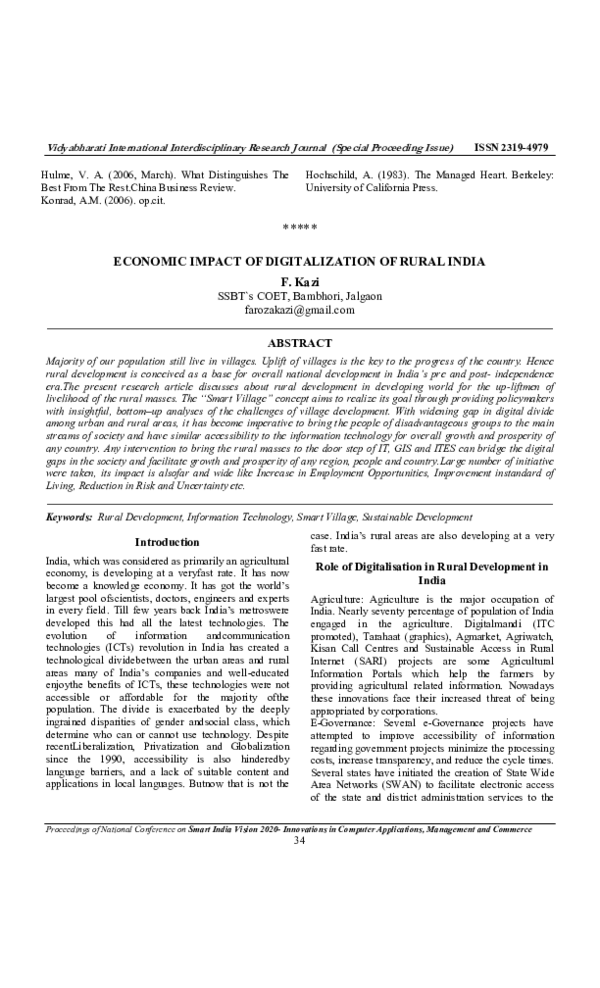 (PDF) ECONOMIC IMPACT OF DIGITALIZATION OF RURAL INDIA