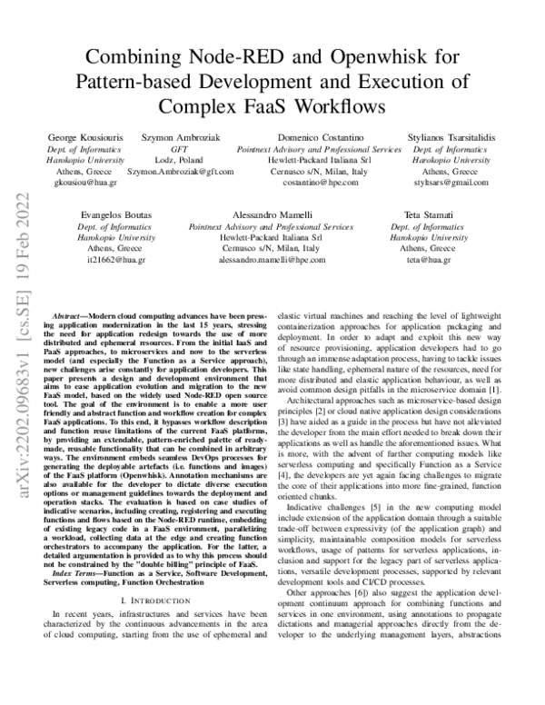 (PDF) Combining Node-RED and Openwhisk for Pattern-based Development and Execution of Complex ...