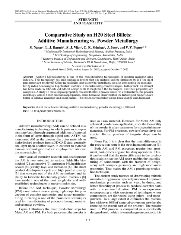 (PDF) Comparative Study on H20 Steel Billets: Additive Manufacturing vs ...