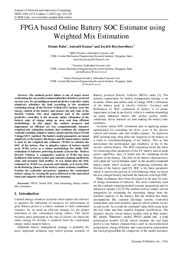 (PDF) FPGA based Online Battery SOC Estimator using Weighted Mix Estimation