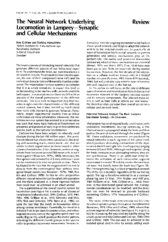 (PDF) The neural network underlying locomotion in lamprey-synaptic and cellular mechanisms ...